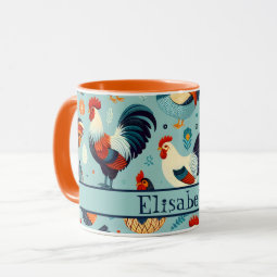 Chicken and Rooster Design Personalise Mug | Zazzle