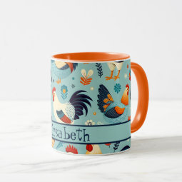 Chicken and Rooster Design Personalise Mug | Zazzle