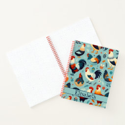 Chicken and Rooster Design Personalise Notebook | Zazzle