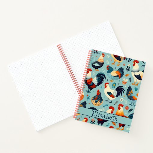 Chicken and Rooster Design Personalise Notebook | Zazzle