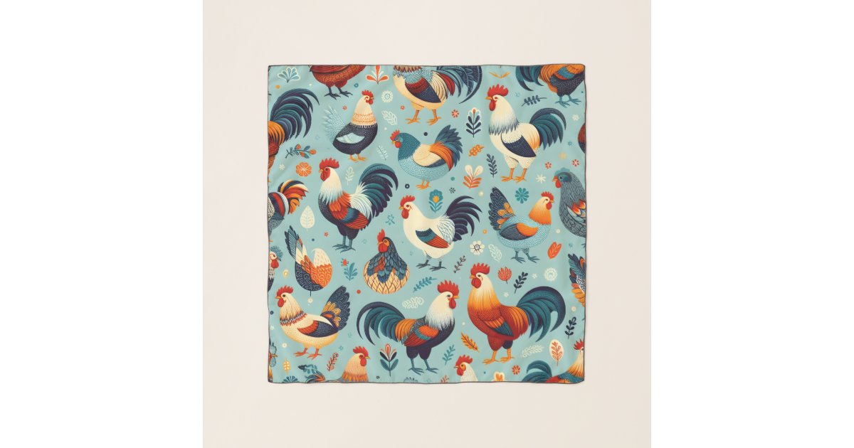 Chicken and Rooster Design Scarf | Zazzle