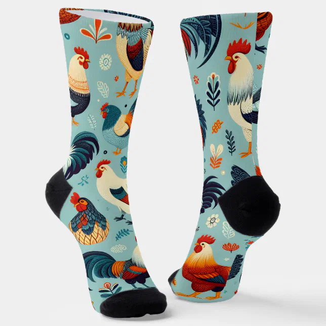 Chicken and Rooster Design Socks | Zazzle