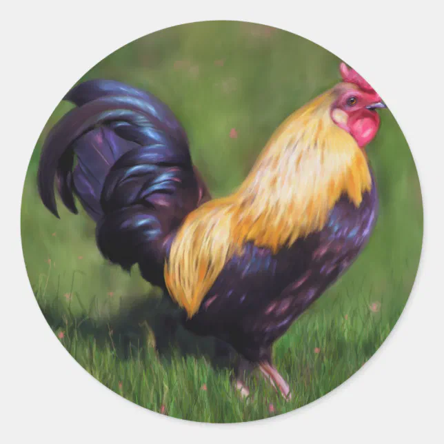 Chicken Art Stuart Bantam Rooster Classic Round Sticker | Zazzle