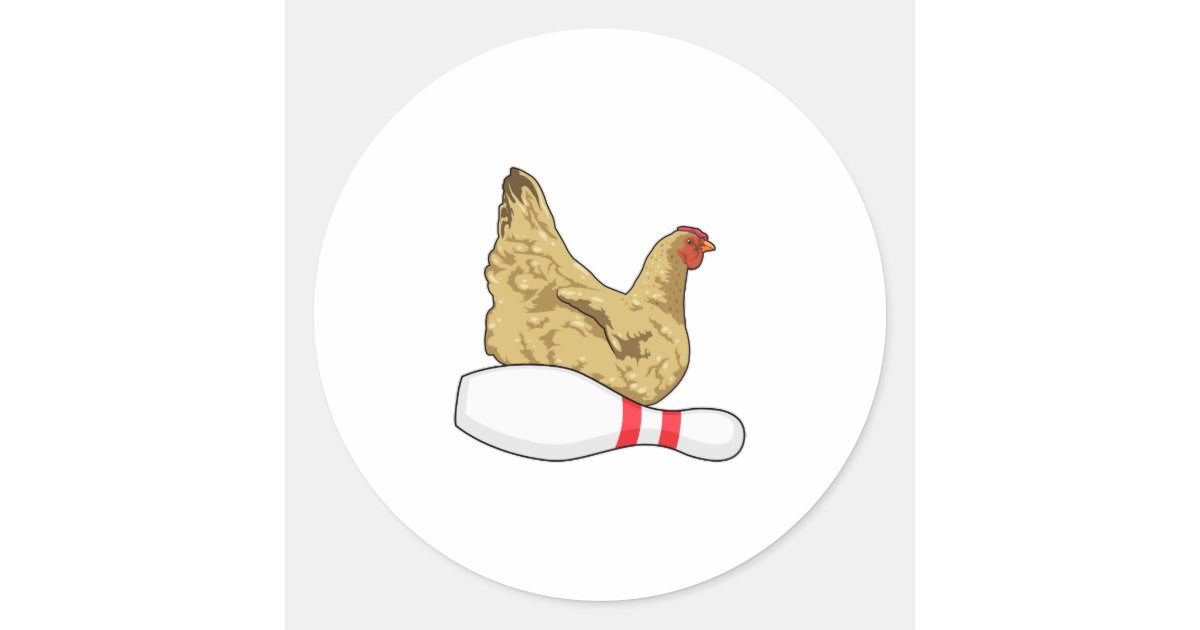 Chicken at Bowling with Bowling pin Classic Round Sticker | Zazzle