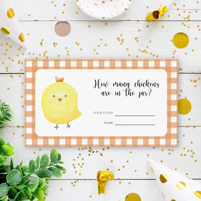Chicken baby shower - guess how many chickens enclosure card | Zazzle