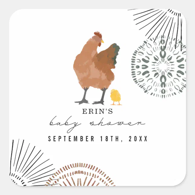 Chicken Baby Shower Square Sticker | Zazzle