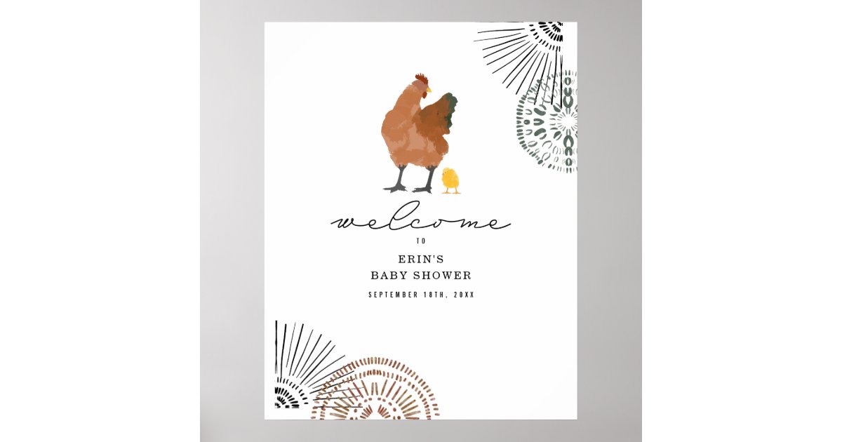 Chicken Baby Shower Welcome Poster | Zazzle