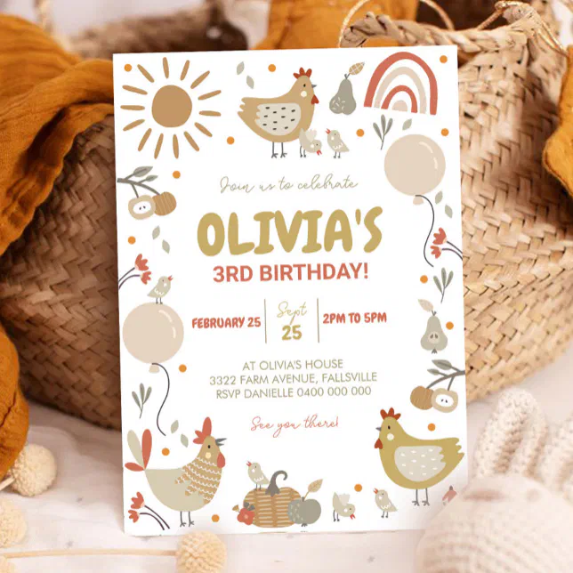 Chicken Birthday Invitation Fall Party Invite Hen | Zazzle