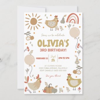 Chicken Birthday Invitation Fall Party Invite Hen | Zazzle