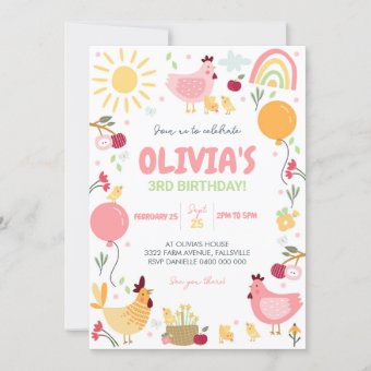 Chicken Birthday Invitation Rainbow Chicken Spring | Zazzle