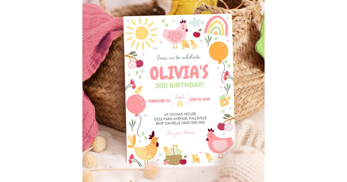 Chicken Birthday Invitation Rainbow Chicken Spring | Zazzle