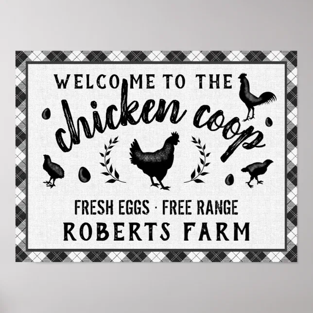 Chicken Coop Hen Black Buffalo Check Plaid Country Poster | Zazzle