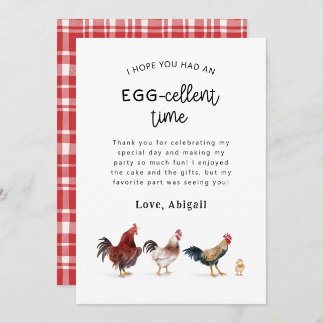 Chicken Egg-Cellent Birthday Party Thank You Card | Zazzle