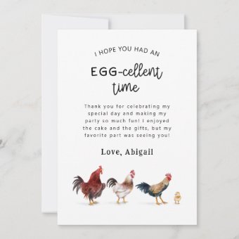 Chicken Egg-Cellent Birthday Party Thank You Card | Zazzle