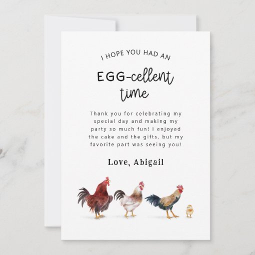 Chicken Egg-Cellent Birthday Party Thank You Card | Zazzle