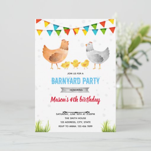 Chicken farm birthday party invitation | Zazzle