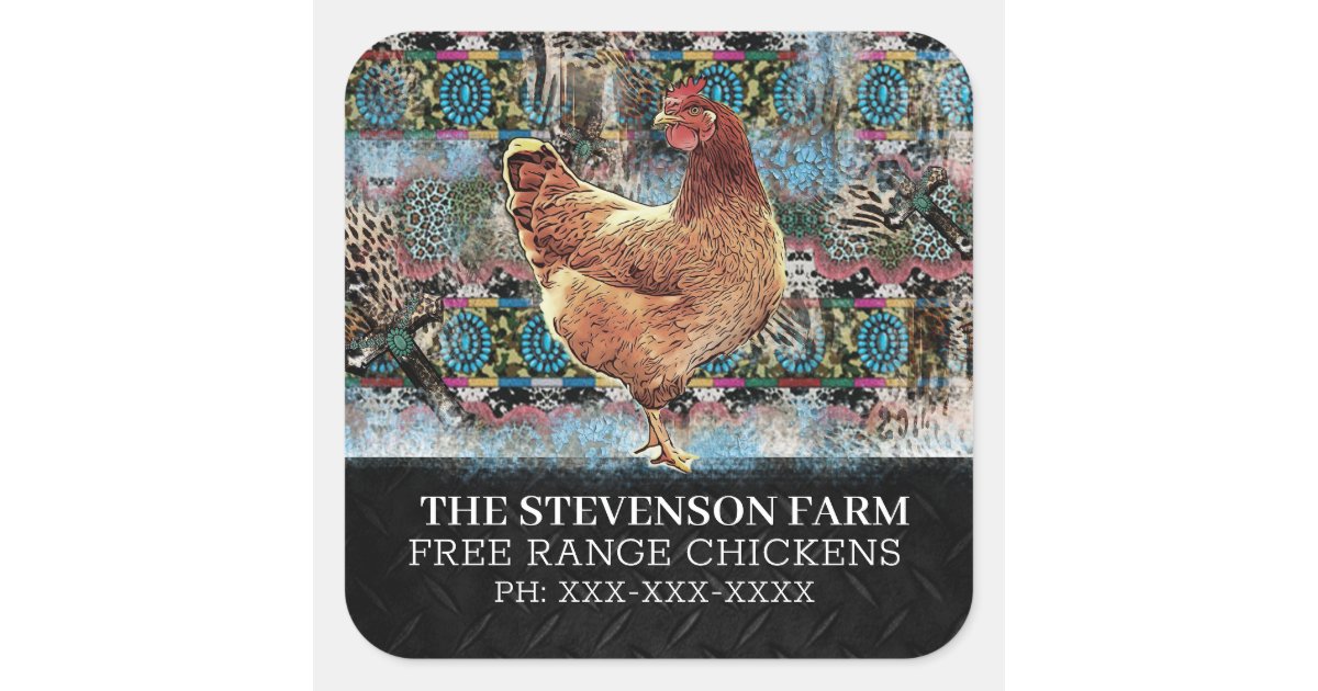 Chicken Farm Broiler Meat Birds Free Range Western Square Sticker | Zazzle