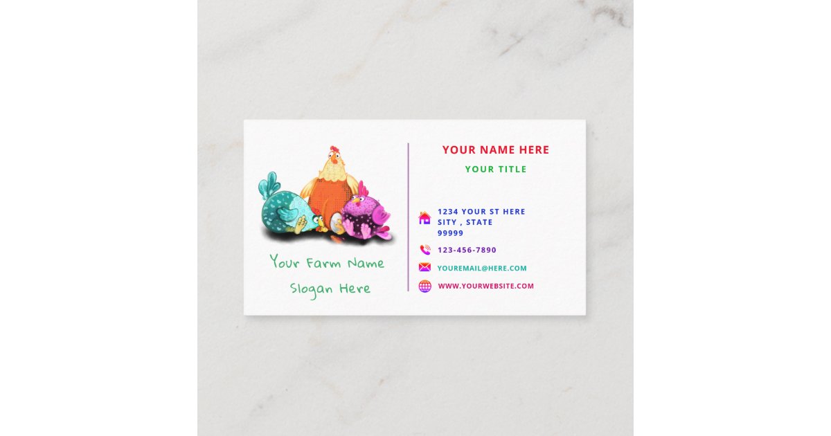 Chicken Farm Funny Rooster Business Card Example | Zazzle