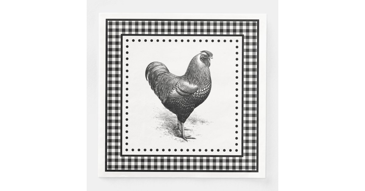 Chicken Gingham Paper Dinner Napkins | Zazzle