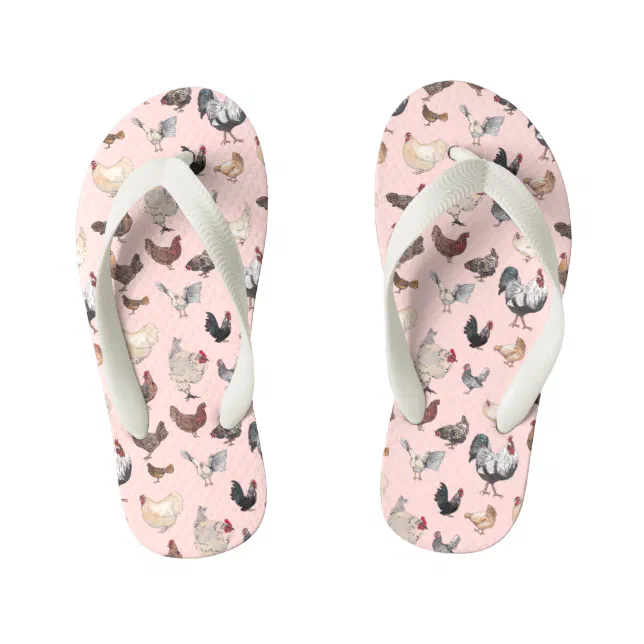 Chicken Happy in Pink Kid's Flip Flops | Zazzle