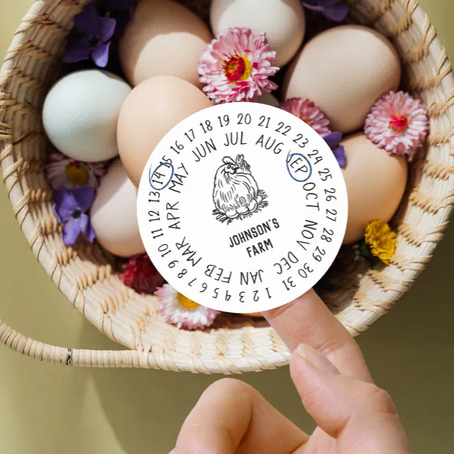 Chicken Hen Fresh Farm Eggs Carton Date Wheel Classic Round Sticker ...
