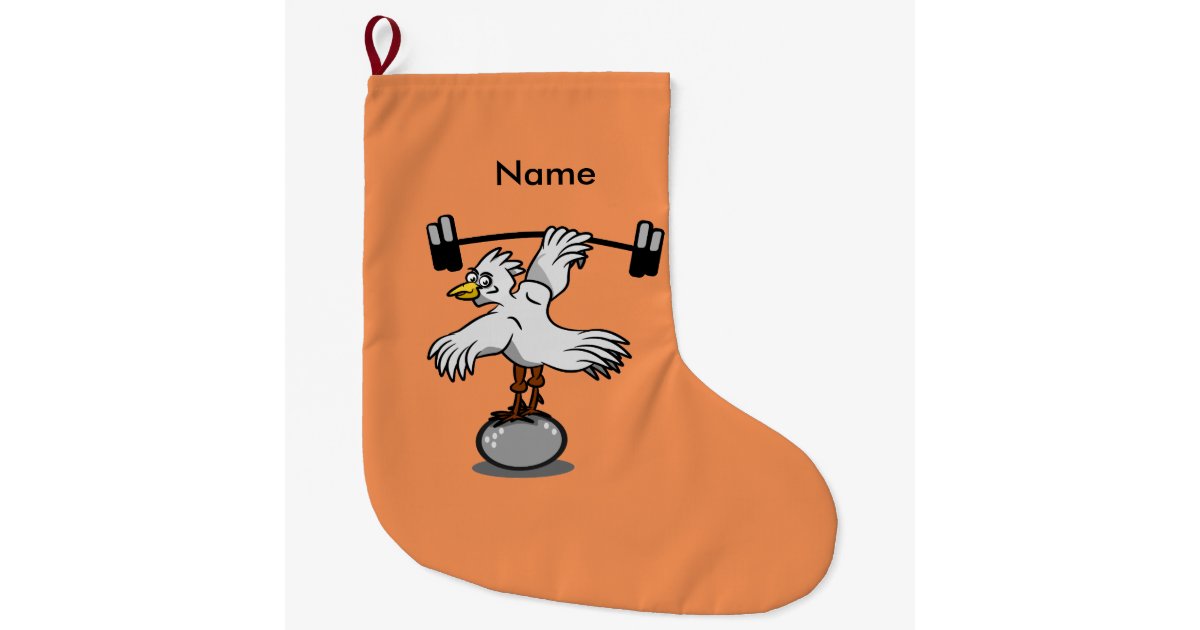 Chicken lifting weights large christmas stocking | Zazzle