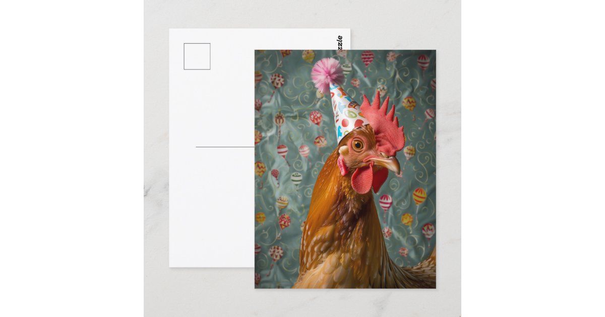 Chicken Party Hat Postcard | Zazzle