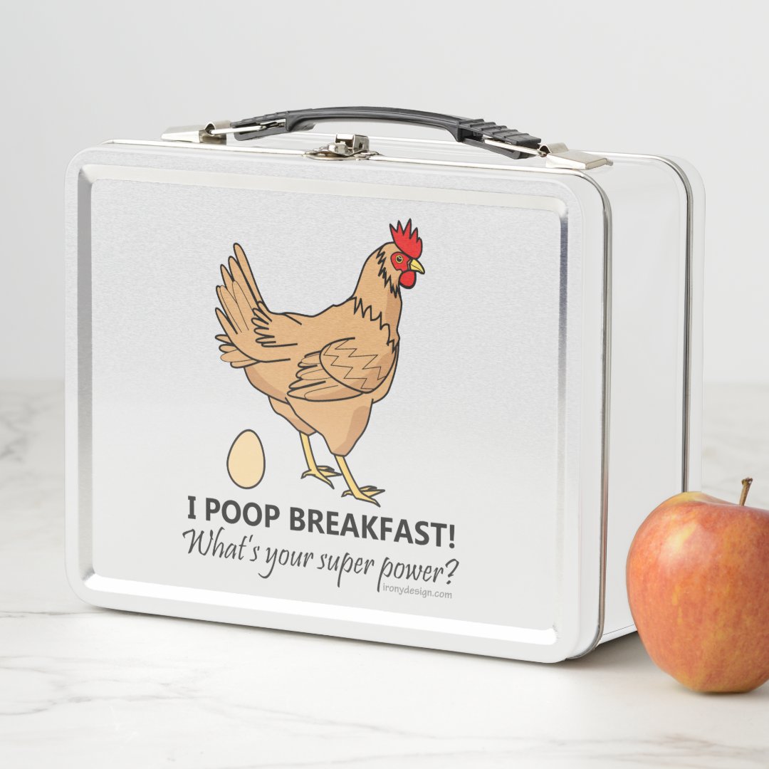 Chicken Poops Breakfast Funny Design Metal Lunch Box | Zazzle