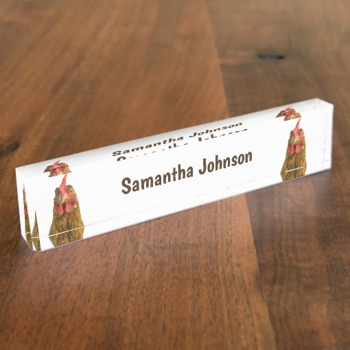 Chicken Portraits on White Desk Name Plate | Zazzle
