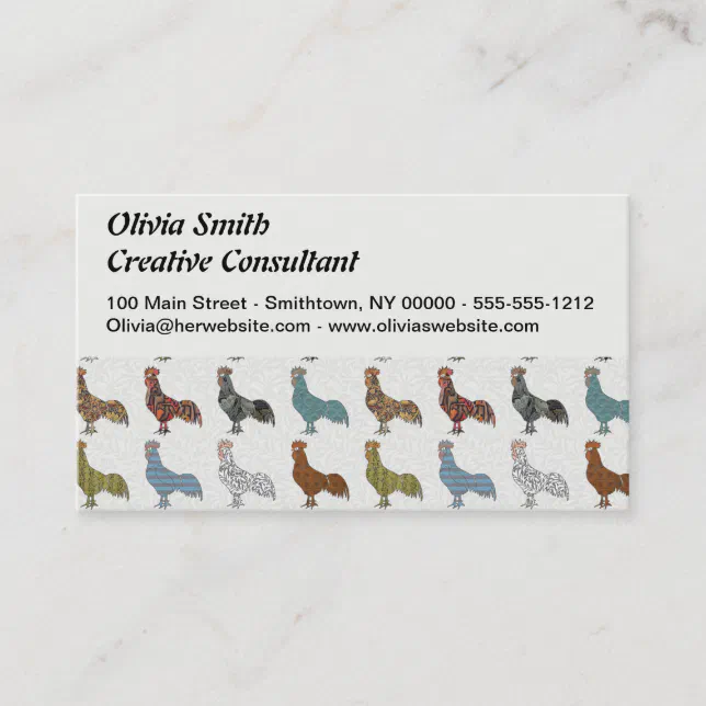 Chicken Rooster Colorful Pattern Farm Business Card | Zazzle