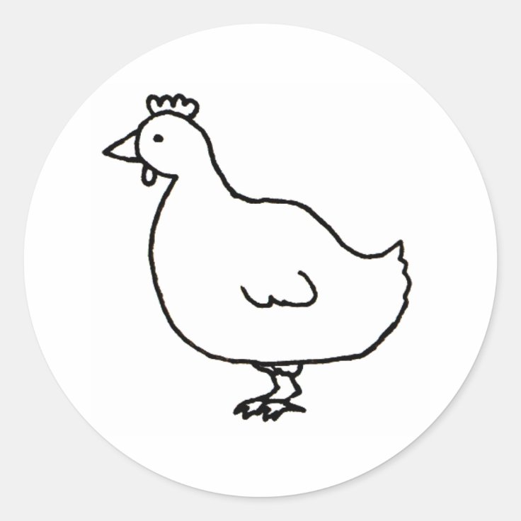 Chicken - simple clean original line art drawing classic round sticker ...
