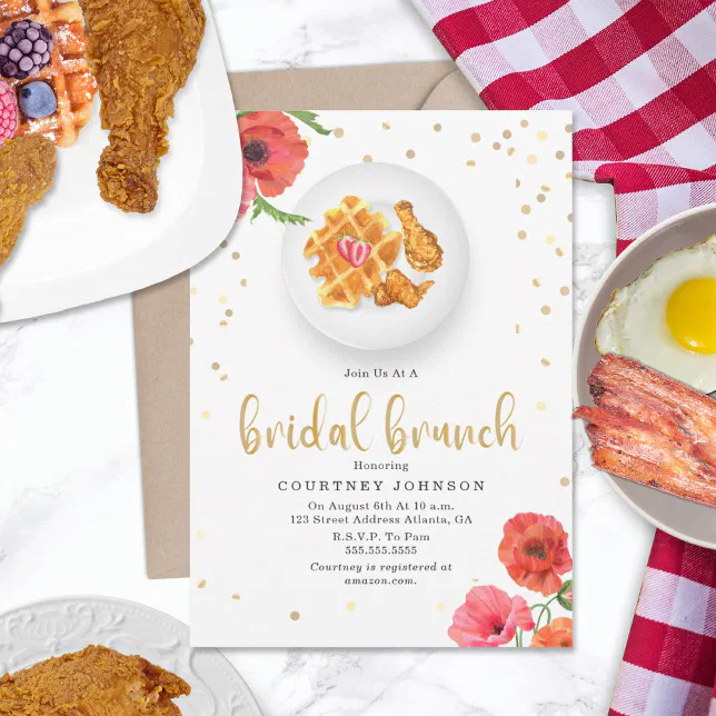 Chicken & Waffles Floral Bridal Shower Brunch Invitation | Zazzle