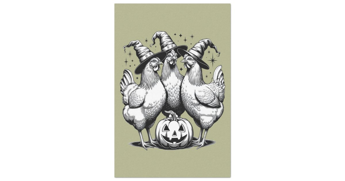 Chicken Witches Funny Halloween Vintage Witch Tissue Paper | Zazzle