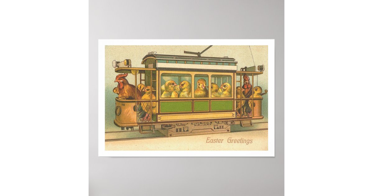 Chickens on a Trolley Easter Poster | Zazzle