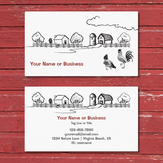Chickens Rooster and Hen Charming Country Farm Business Card | Zazzle