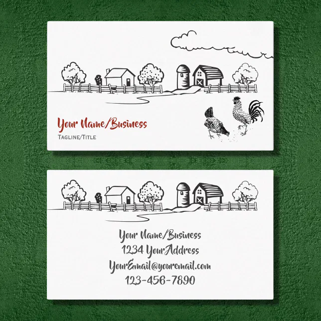 Chickens Rooster and Hen Charming Country Farm Business Card | Zazzle