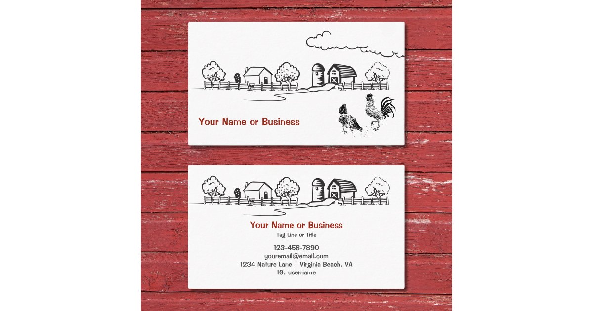 Chickens Rooster and Hen Charming Country Farm Business Card | Zazzle