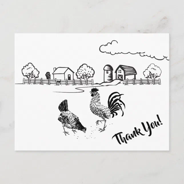 Chickens Rooster and Hen Charming Country Farm Postcard | Zazzle