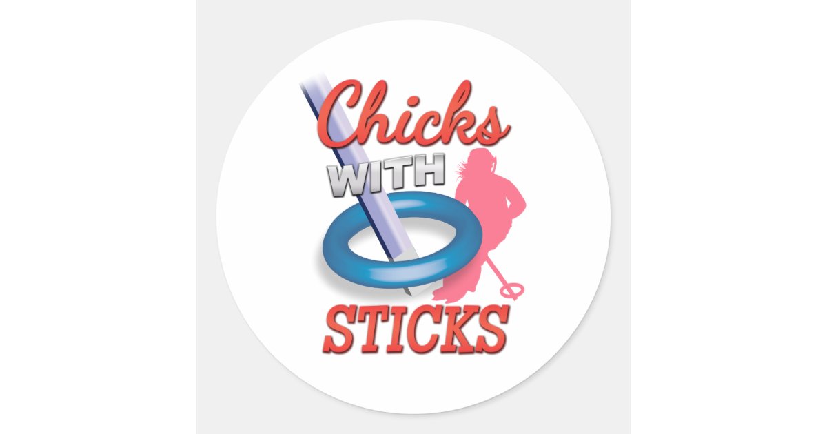 'Chicks With Sticks' Classic Round Sticker | Zazzle