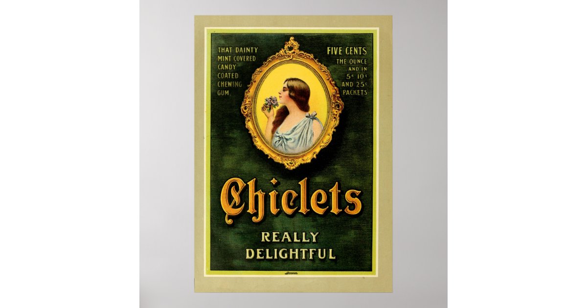 Chiclets Mint Candy Chewing Gum Vintage Advert Poster | Zazzle