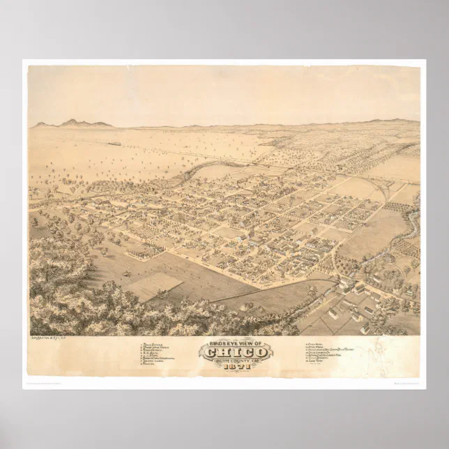 Chico, CA. Panoramic Map 1871 (0272A) Poster | Zazzle