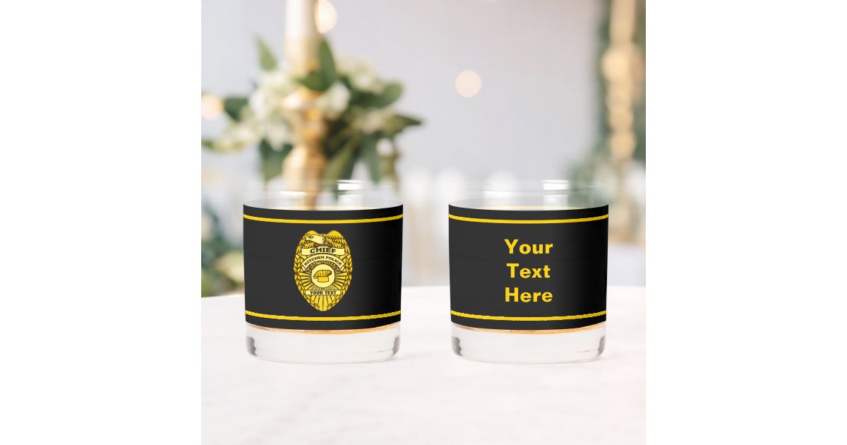 Chief Of Kitchen Police Badge Whiskey Glass | Zazzle