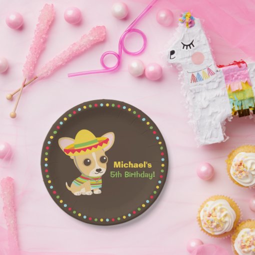 Chihuahua Mexican Fiesta Birthday Party Plates | Zazzle