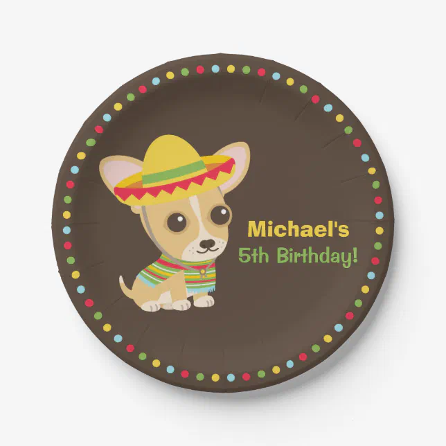 Chihuahua Mexican Fiesta Birthday Party Plates | Zazzle