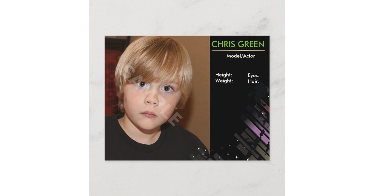 Child Actor Headshot Comp Card Template | Zazzle