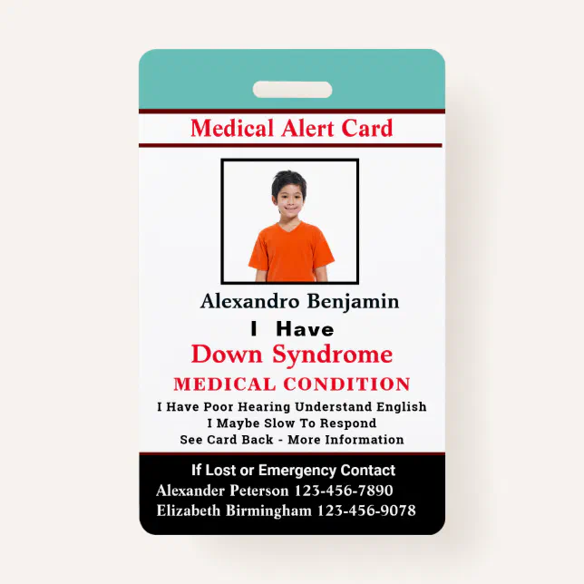 Child Adult Medical Alert ID Identification Card Badge | Zazzle