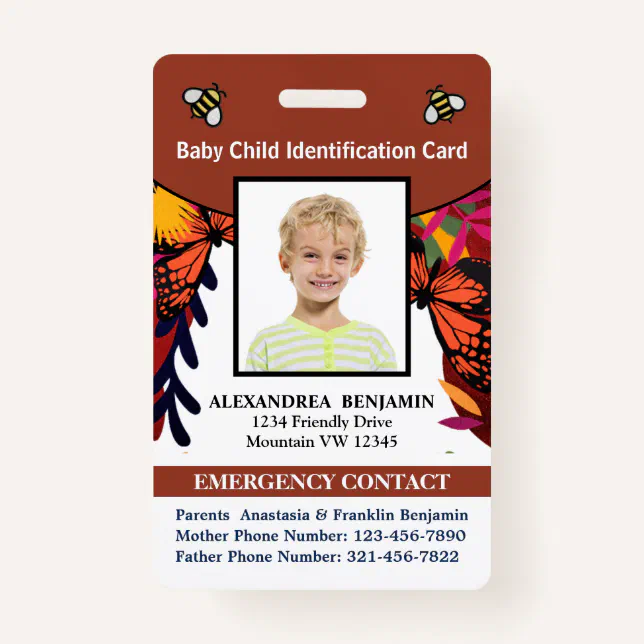 Child Baby Photo Name ID Identification Fun Card Badge | Zazzle