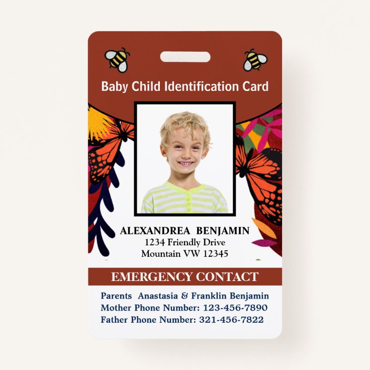Child Baby Photo Name ID Identification Fun Card Badge | Zazzle