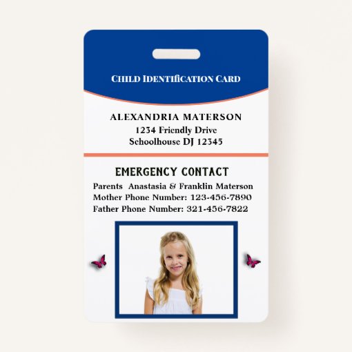 Child Boy Girl ID Identification Card Personalize Badge | Zazzle