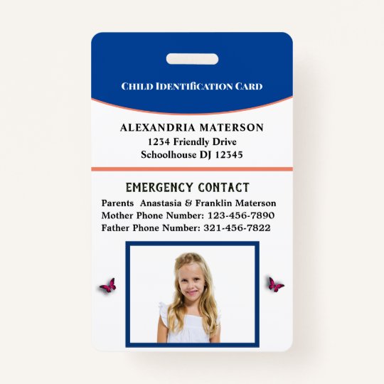 Child Boy Girl ID Identification Card Personalize Badge | Zazzle.com